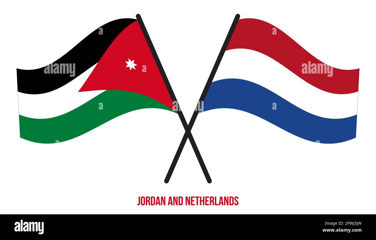 Jordan and Netherlands Flags Crossed And Waving Flat Style. Official ...