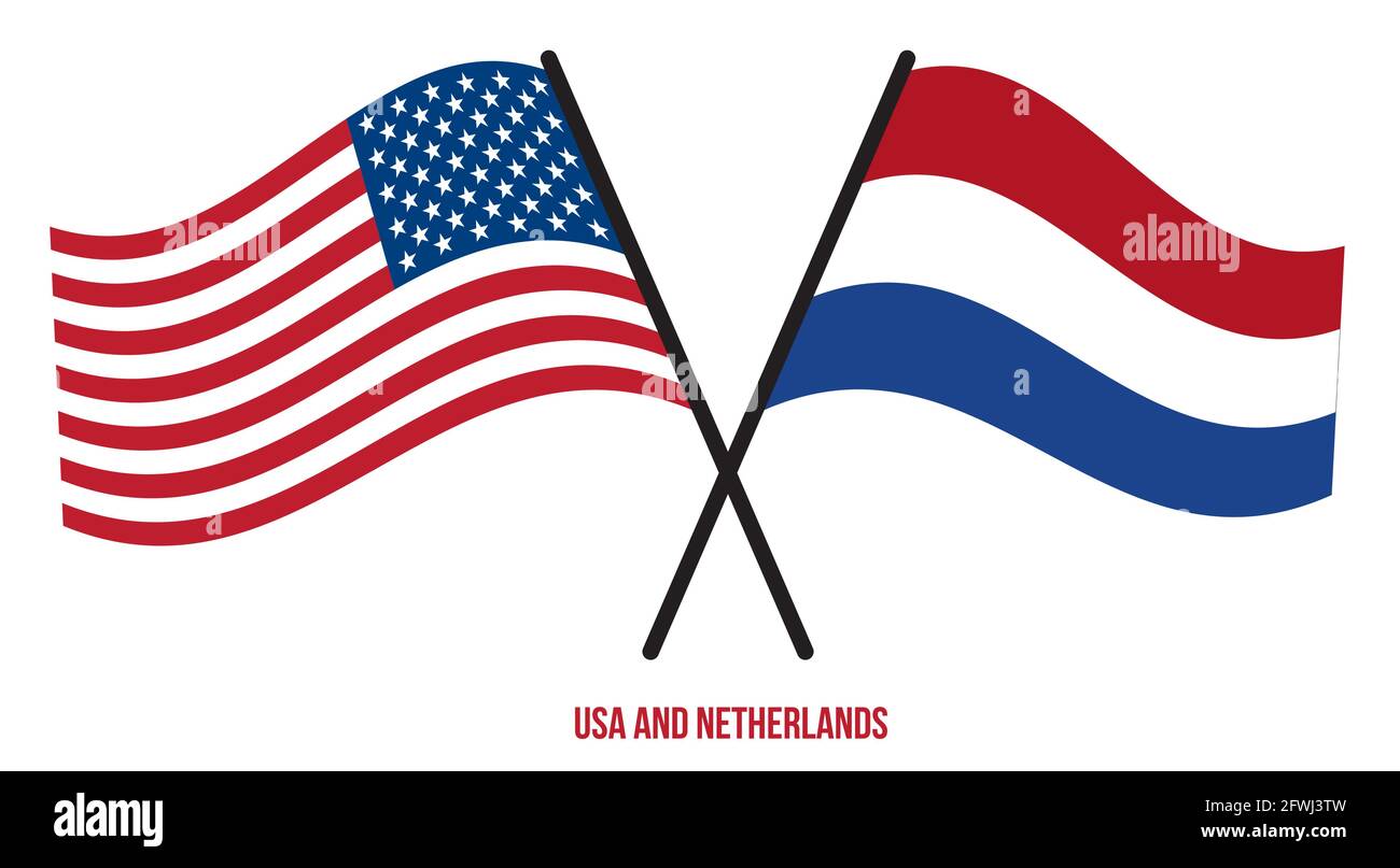USA and Netherlands Flags Crossed And Waving Flat Style. Official ...