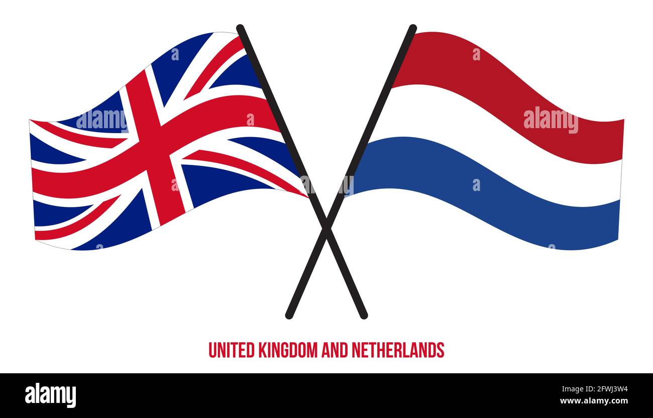 United Kingdom and Netherlands Flags Crossed And Waving Flat Style ...