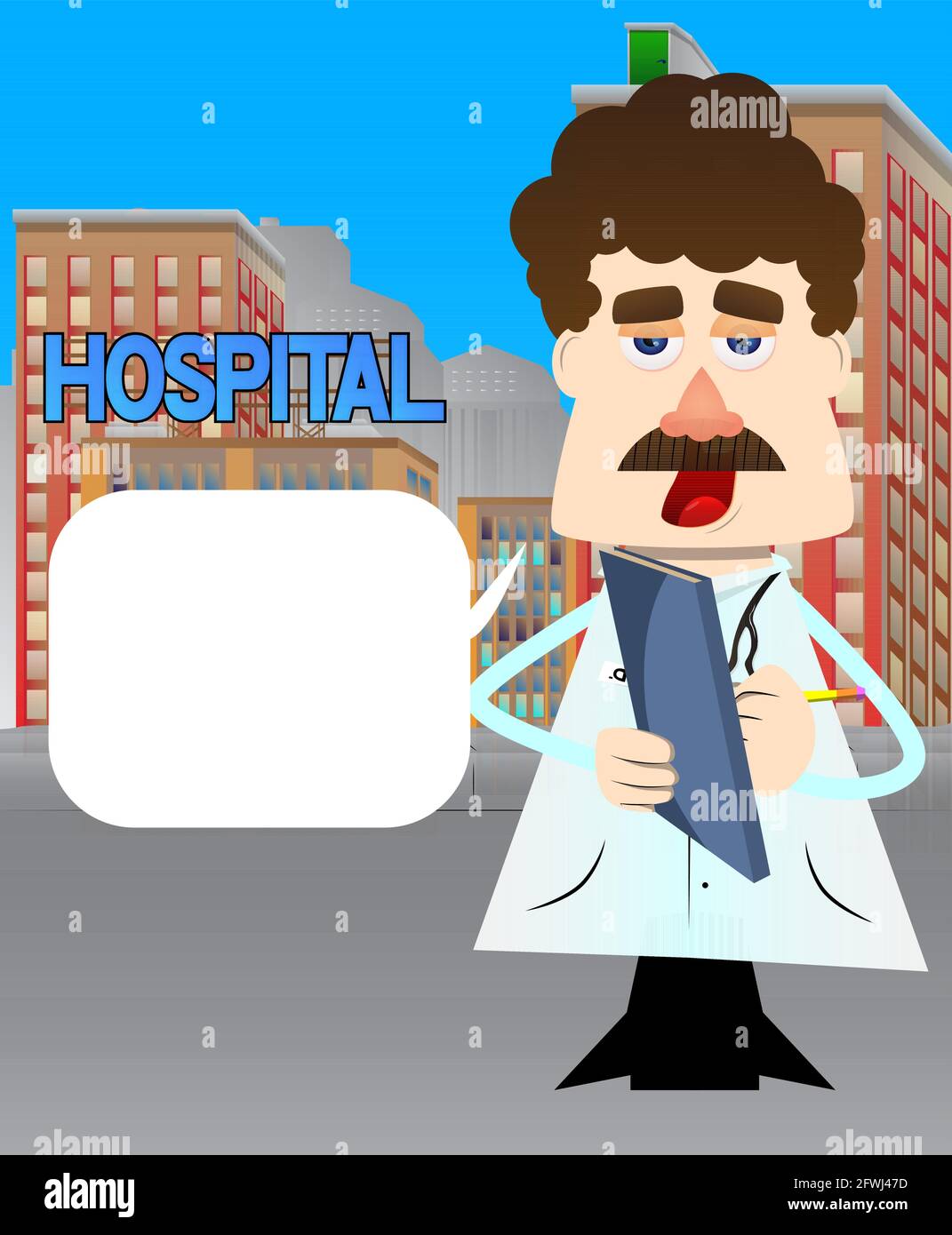 Funny cartoon doctor writing on a books cover. Vector illustration ...