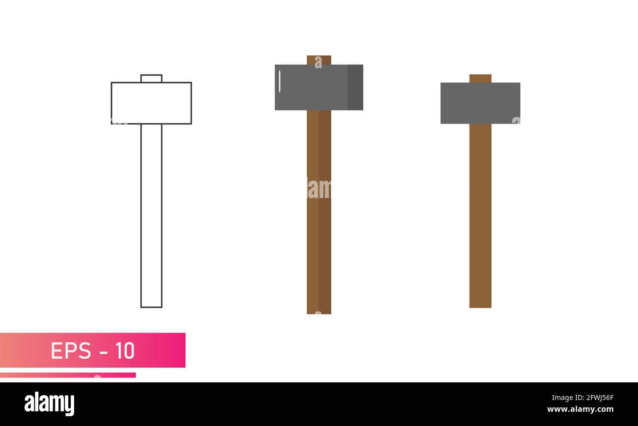 A set of sledgehammers, with angular rough shapes. Realistic and linear ...