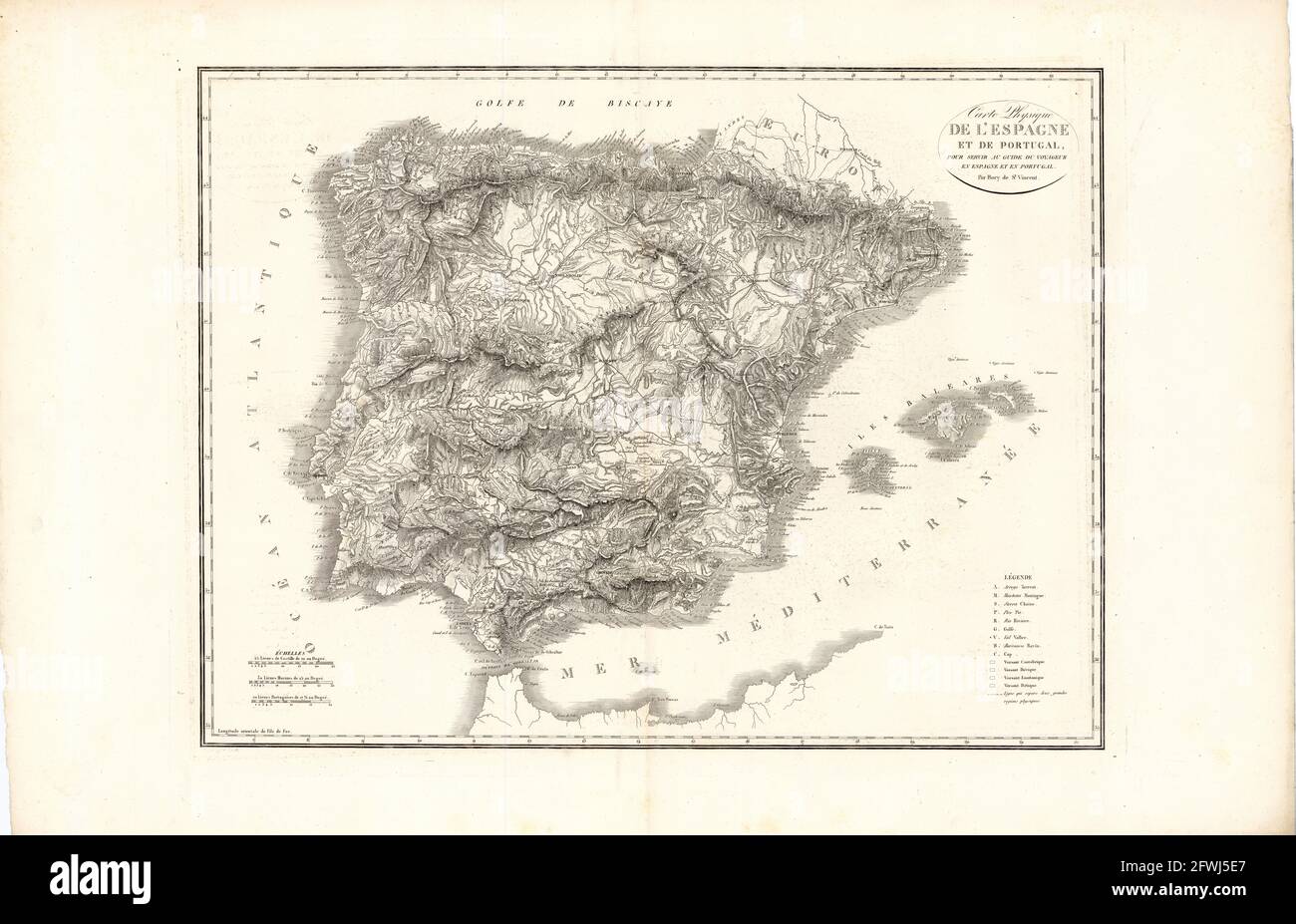 Map of Spain and Portugal in 1823 by Bory de Saint-Vincent Stock Photo ...