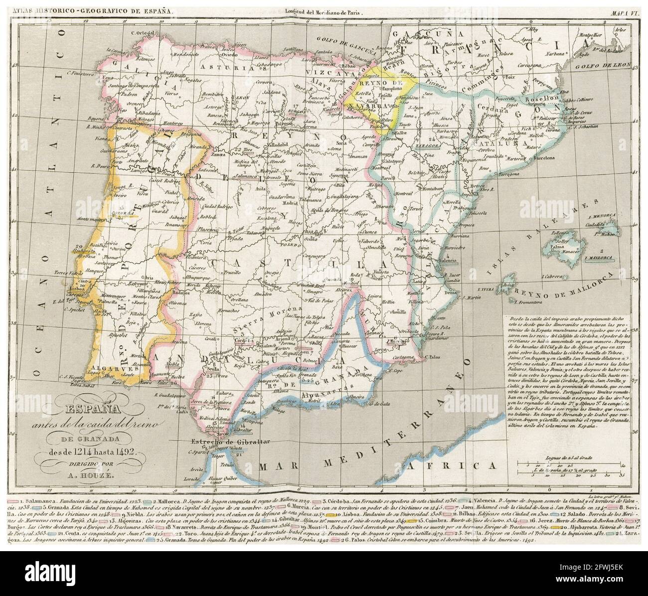 old Map of Spain and Portugal between 1214 and 1492 Stock Photo - Alamy
