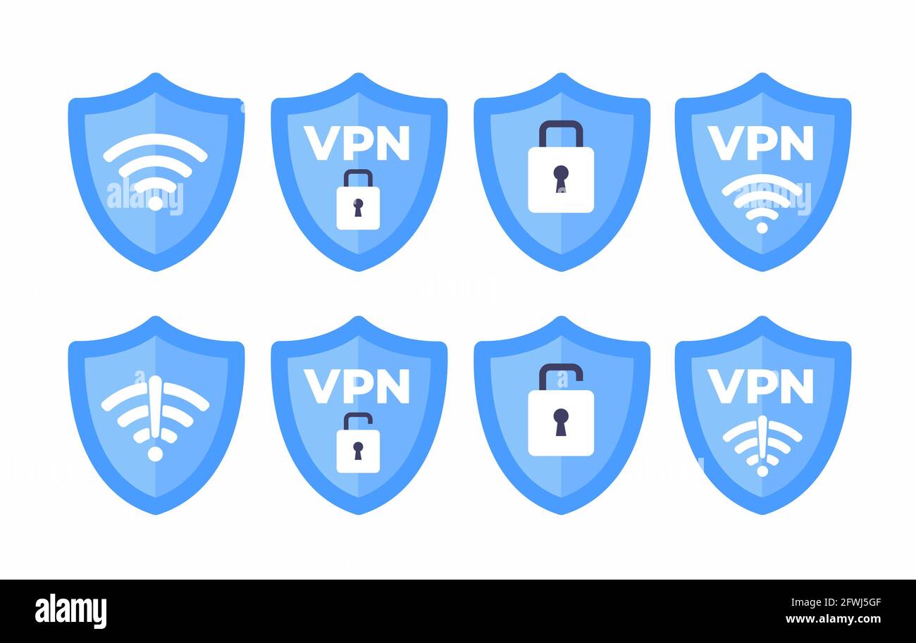 Wireless shield VPN wifi icon sign flat design vector illustration set ...