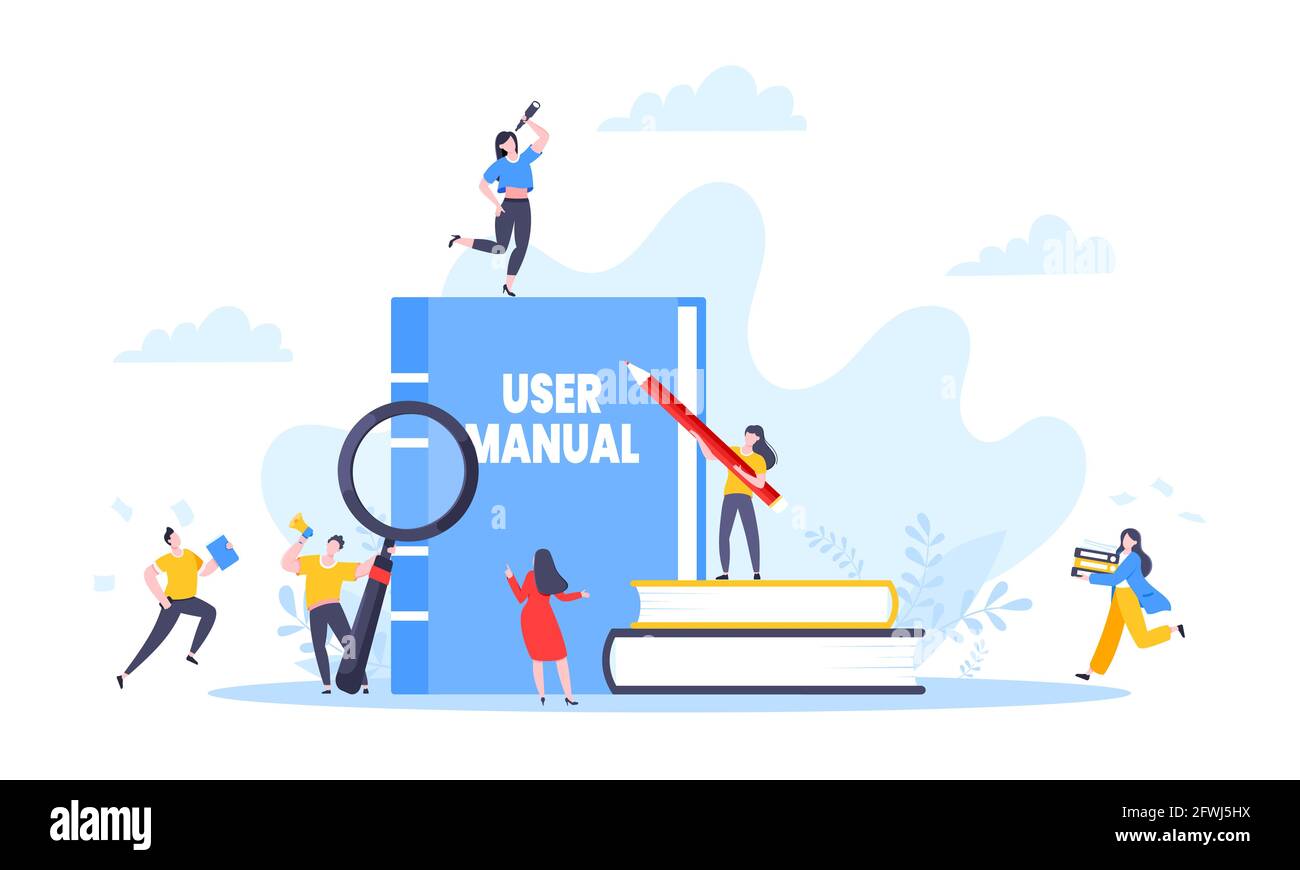 User manual guide book flat style design vector illustration. Tiny ...