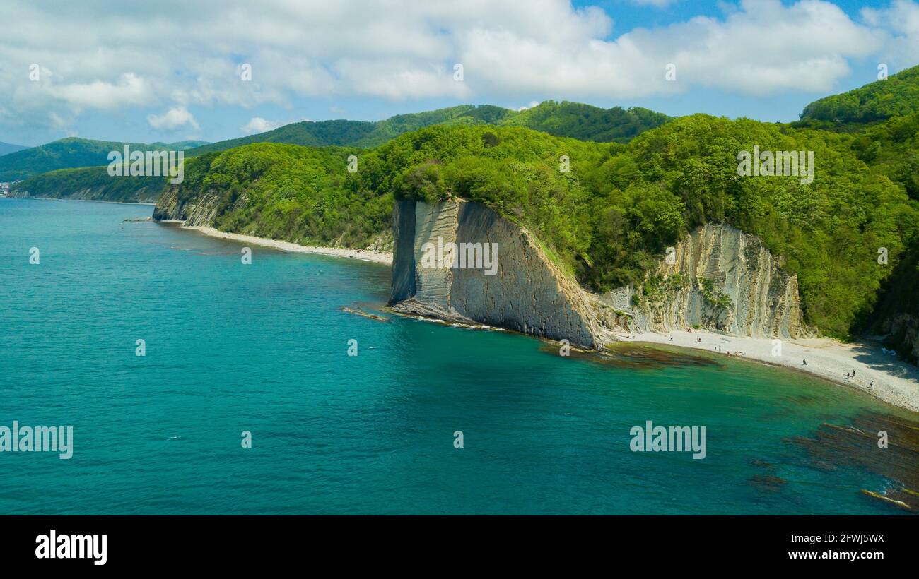 The mountains and sea scenery with blue sky, Tuapse district of the ...