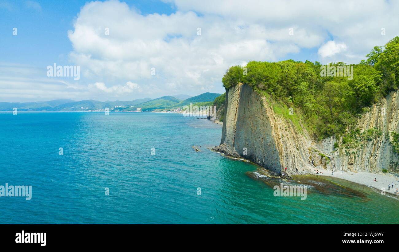 The mountains and sea scenery with blue sky, Tuapse district of the ...