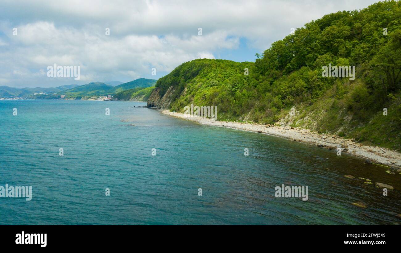 The mountains and sea scenery with blue sky, Tuapse district of the ...
