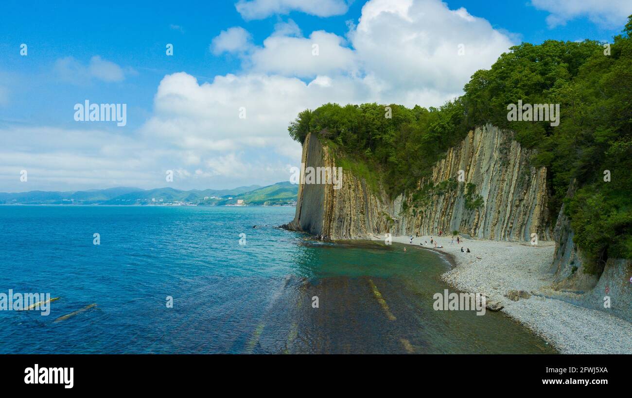 The mountains and sea scenery with blue sky, Tuapse district of the ...
