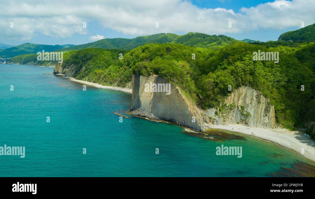 The mountains and sea scenery with blue sky, Tuapse district of the ...