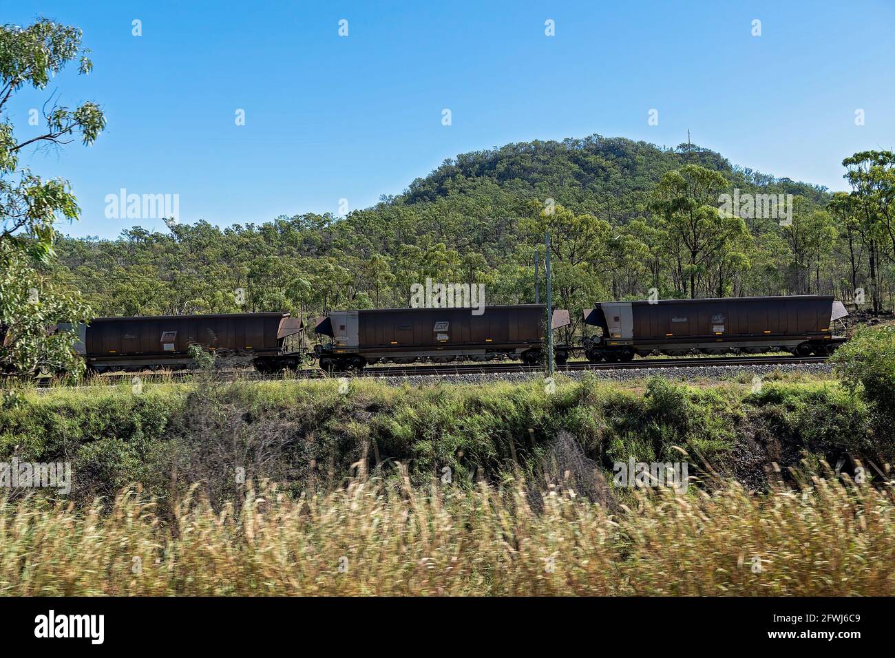 Clermont, Queensland, Australia - May 2021: Part of a coal rail train ...