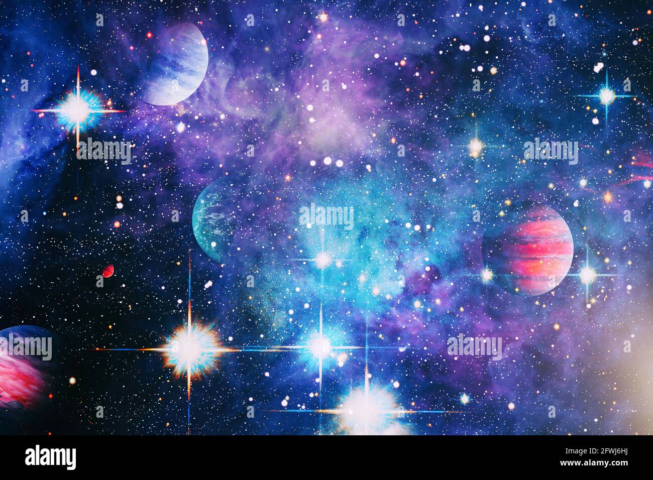 Colorful cosmos with stardust and milky way. Magic color galaxy ...