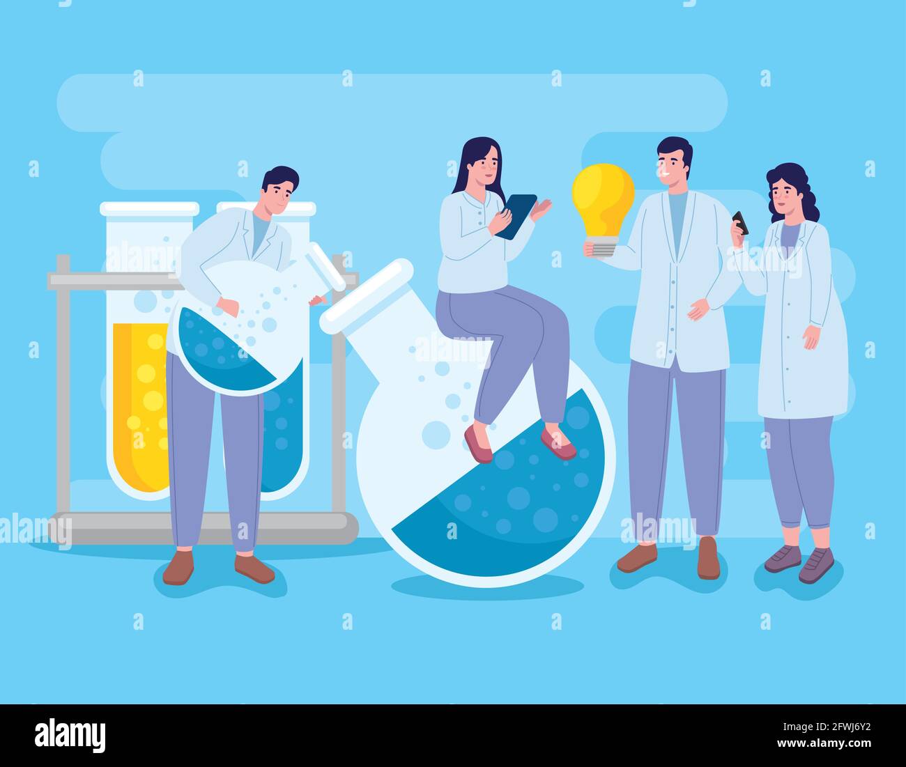 women and men with laboratory icons Stock Vector Image & Art - Alamy