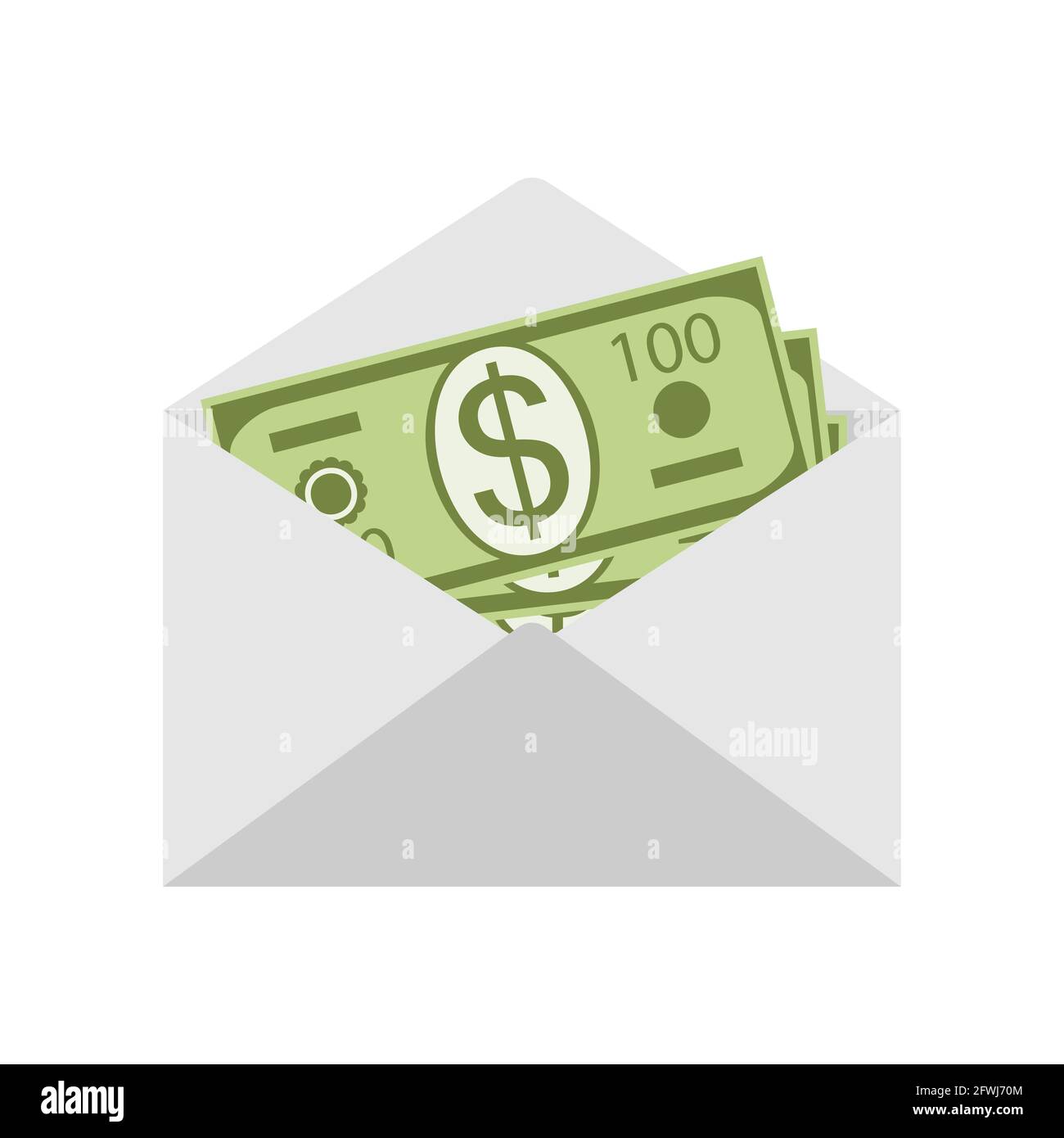Dollars in an envelope. Money in a mail envelope isolated on a white ...