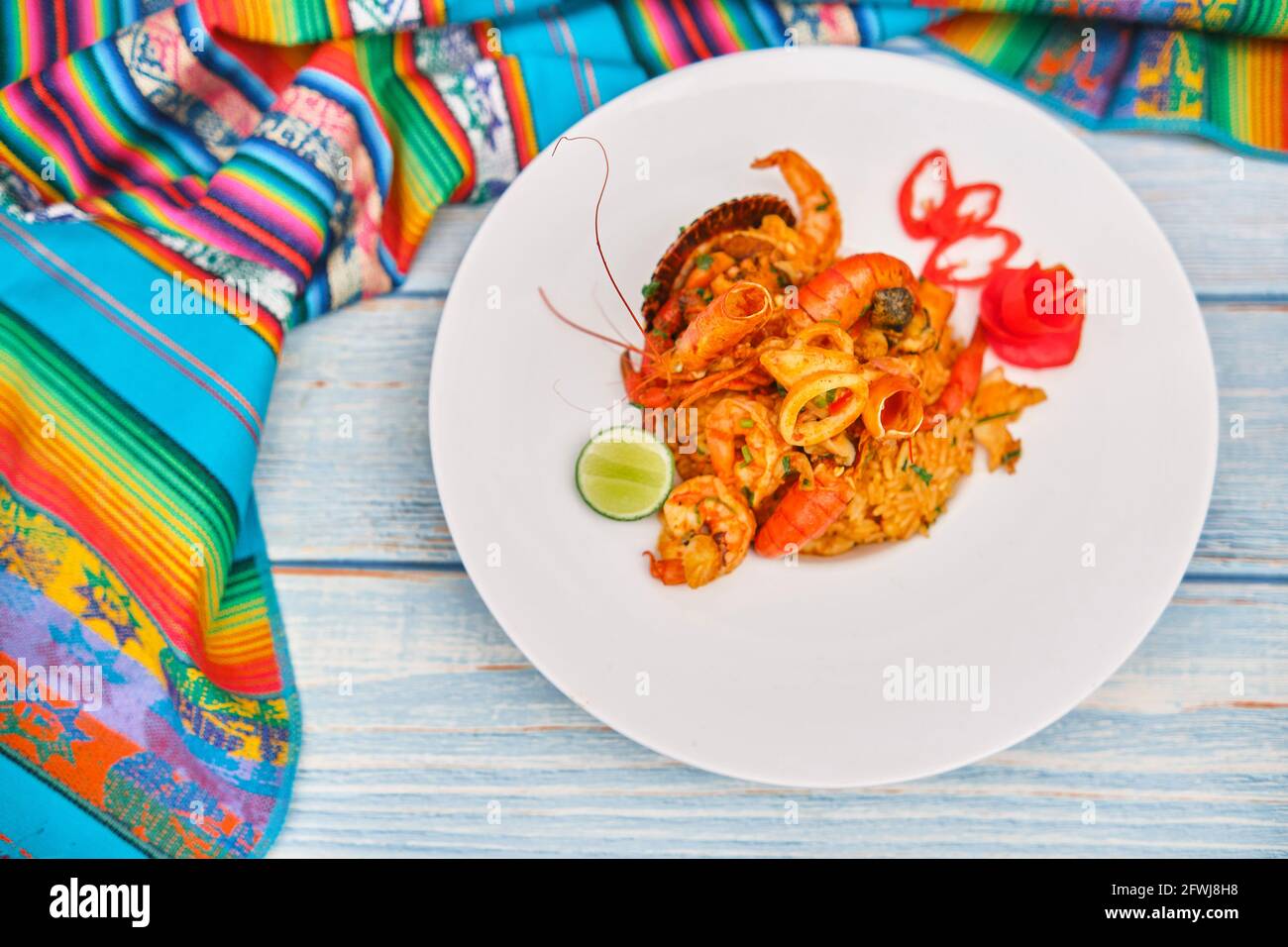 Peruvian food, "arroz con mariscos": A sea food selection served with ...
