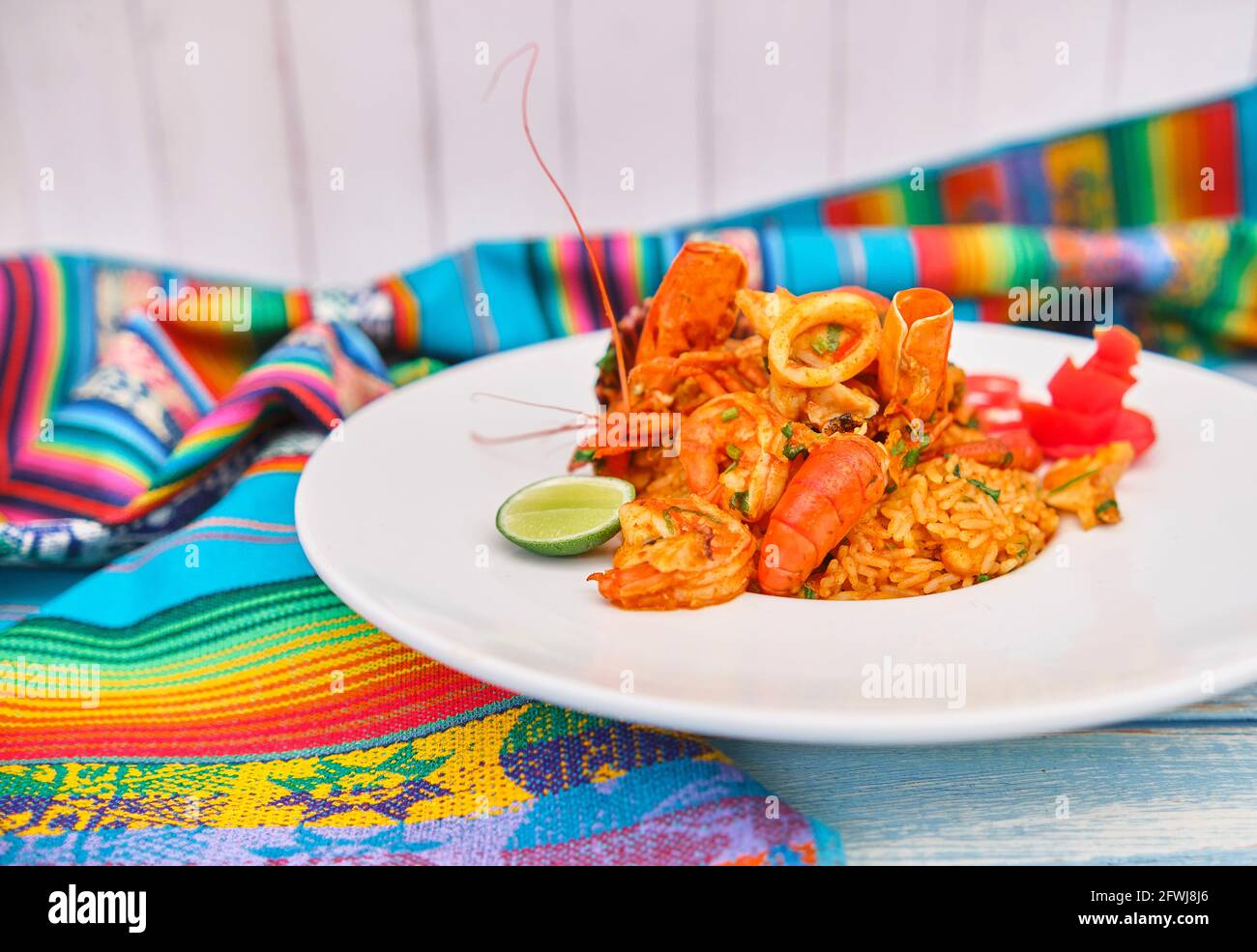 Peruvian food, "arroz con mariscos": A sea food selection served with ...