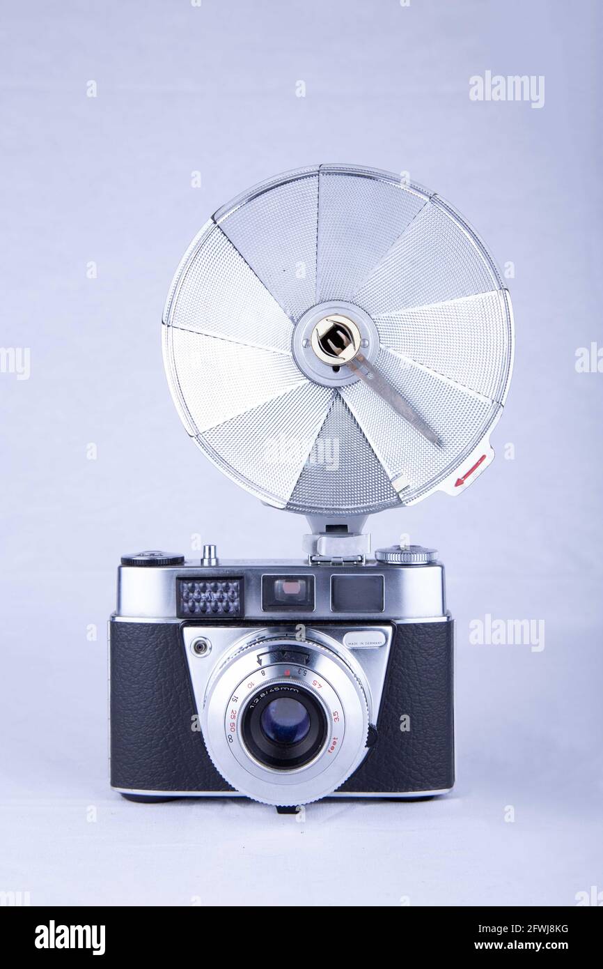 Old film camera with flash Stock Photo - Alamy