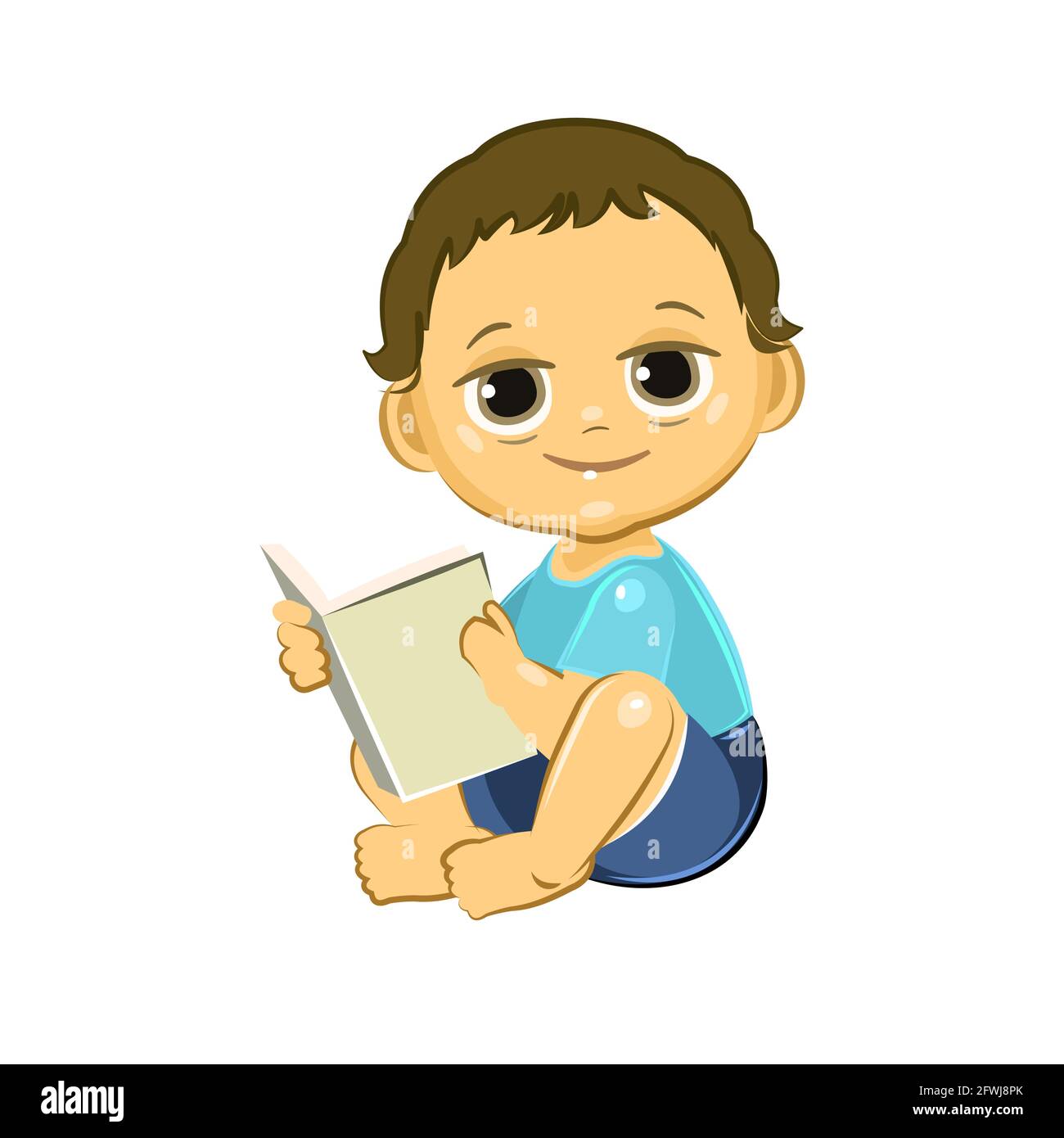 Little child. Boy. Sits reading a book. Isolated object on a white ...