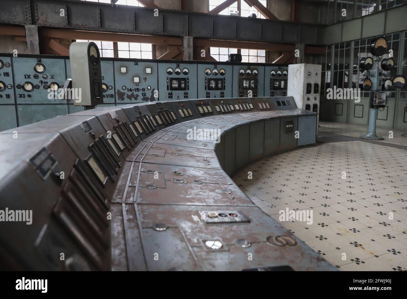 Control Panel of an old Power Plant Stock Photo - Alamy