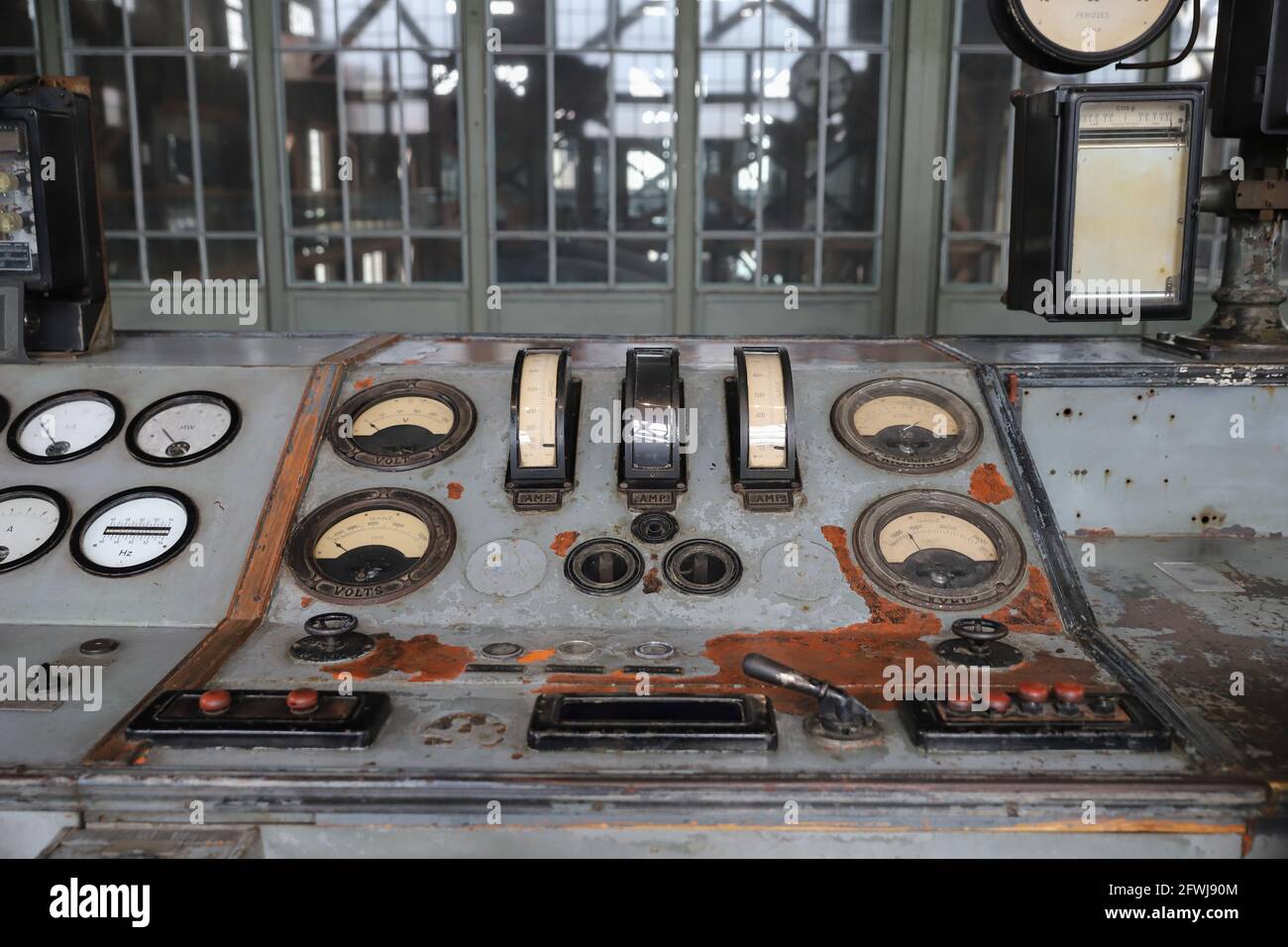 Control Panel of an old Power Plant Stock Photo - Alamy