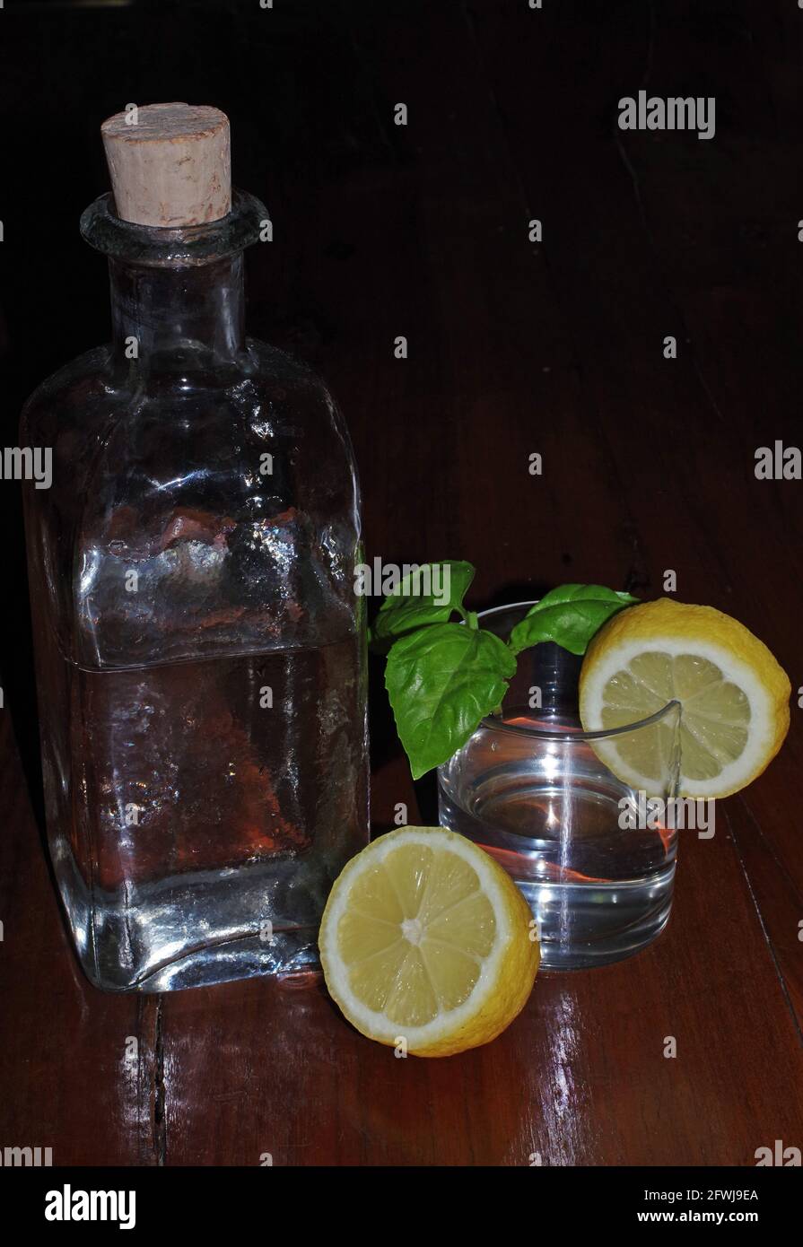 Typical spanish bottle with glass Stock Photo - Alamy