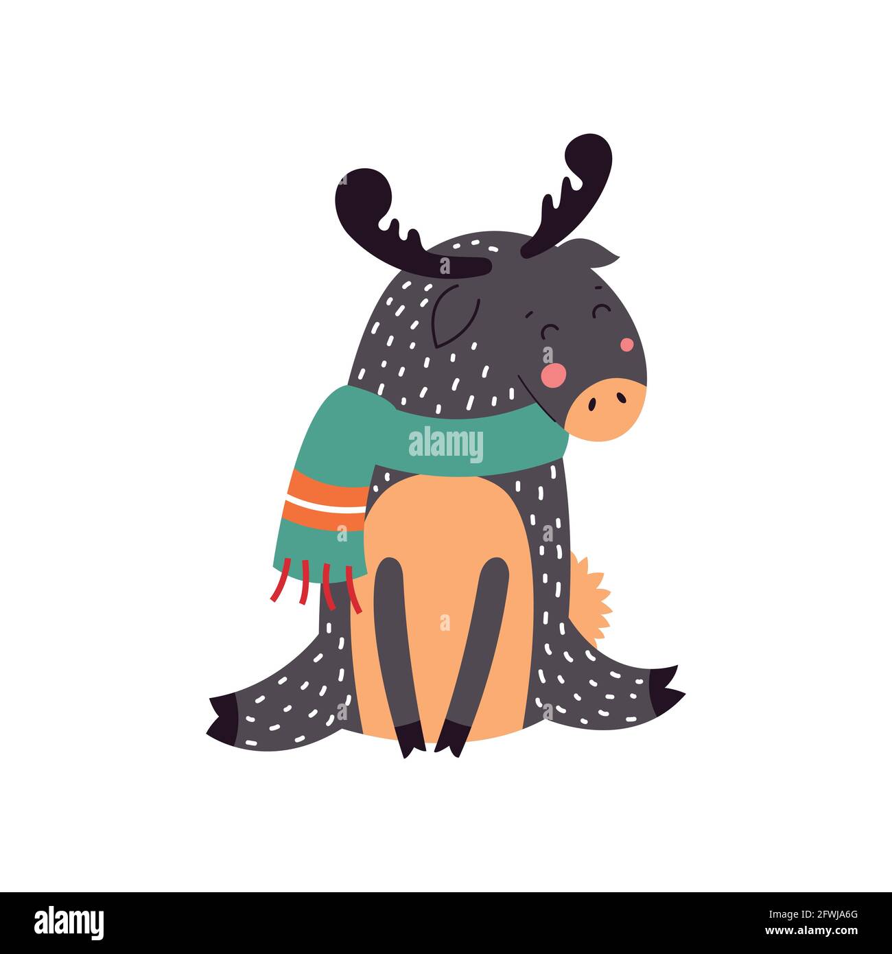 Cute moose vector illustration. Flat design over white background Stock ...