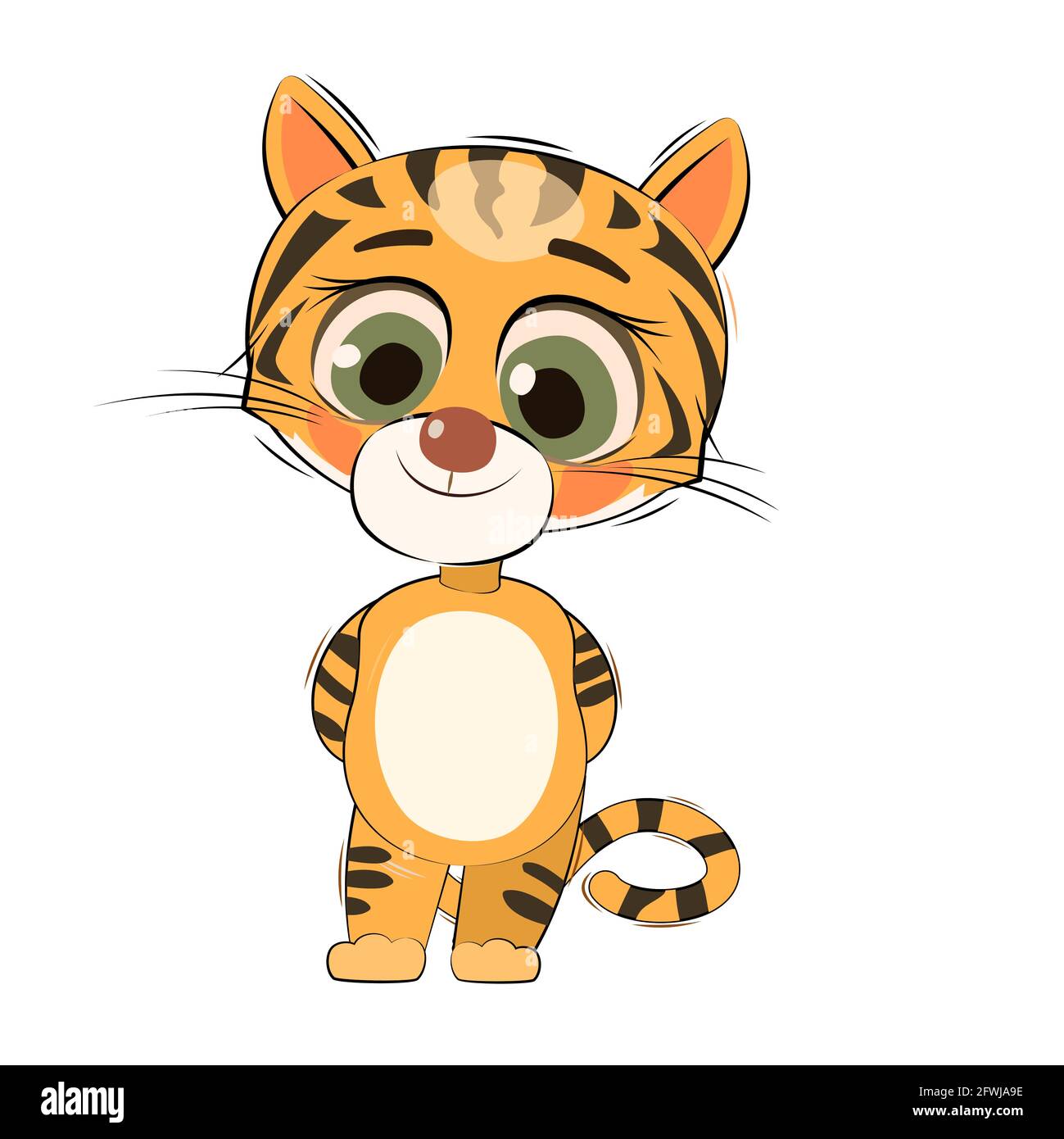 Little tiger cub. Isolated object on white background. Cheerful kind ...