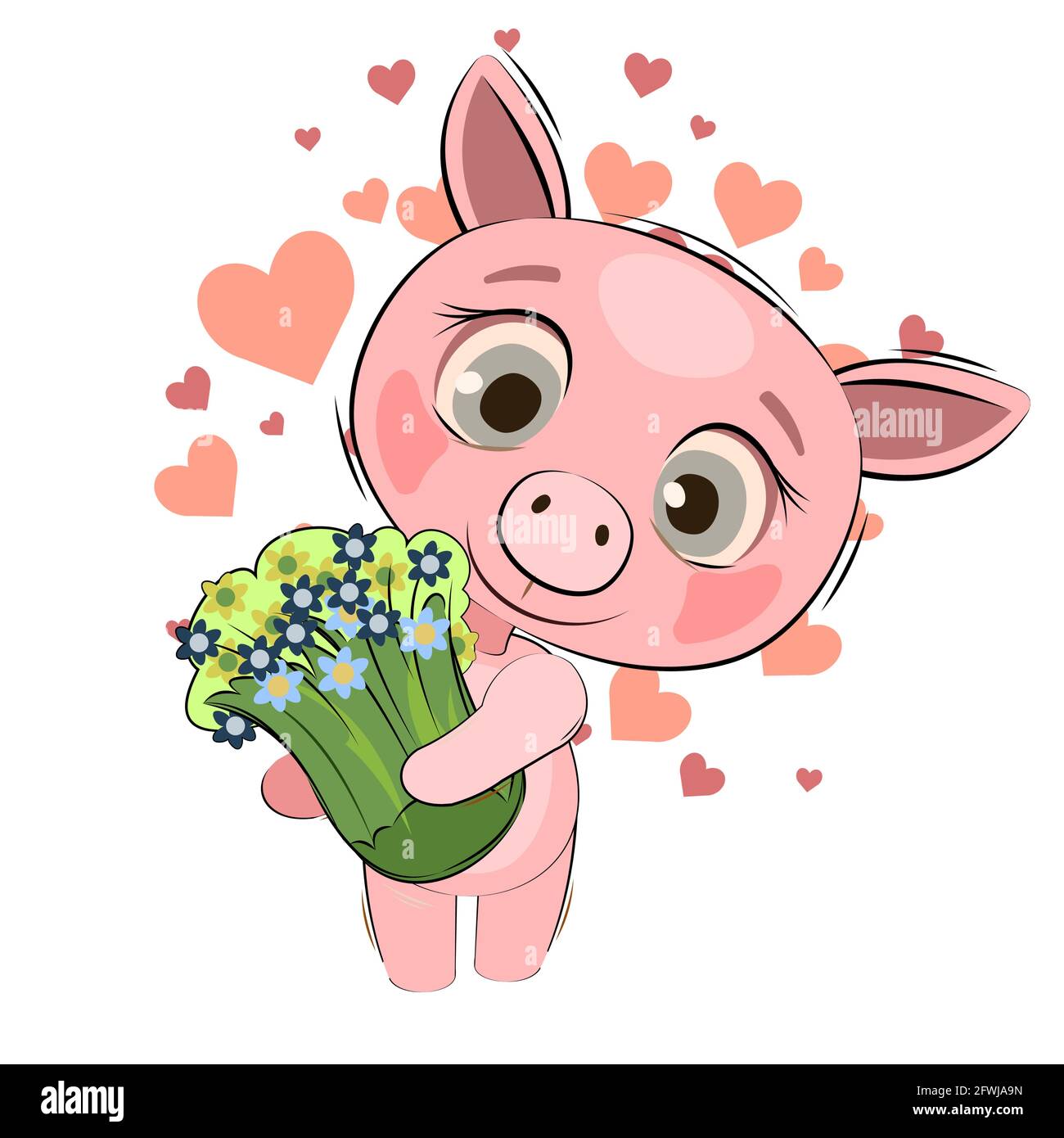 Little piglet cub. Pig Isolated object on white background. Cheerful ...