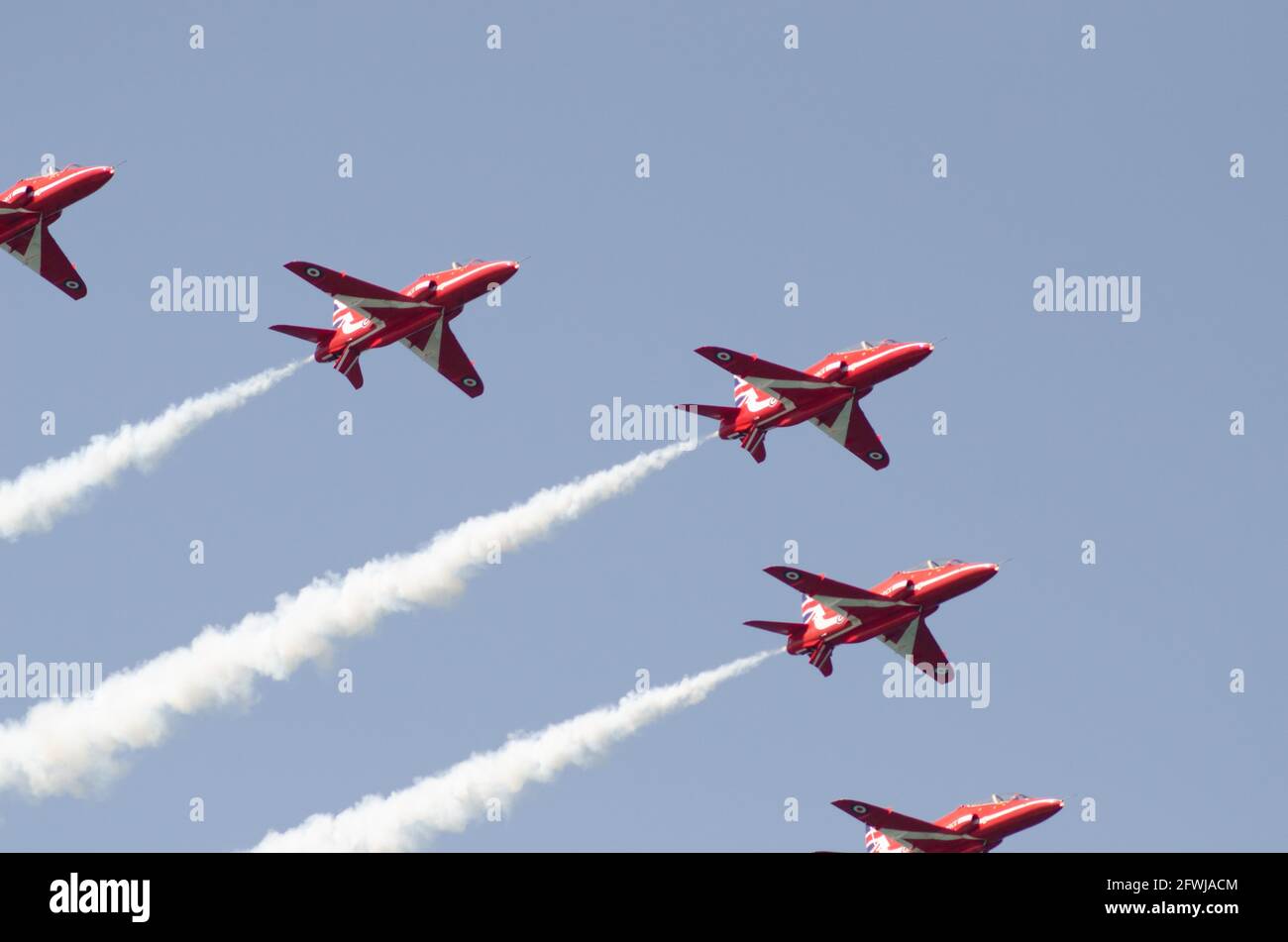 13 May 2021 Oropos Greece: Red Arrows training up the sea Stock Photo ...
