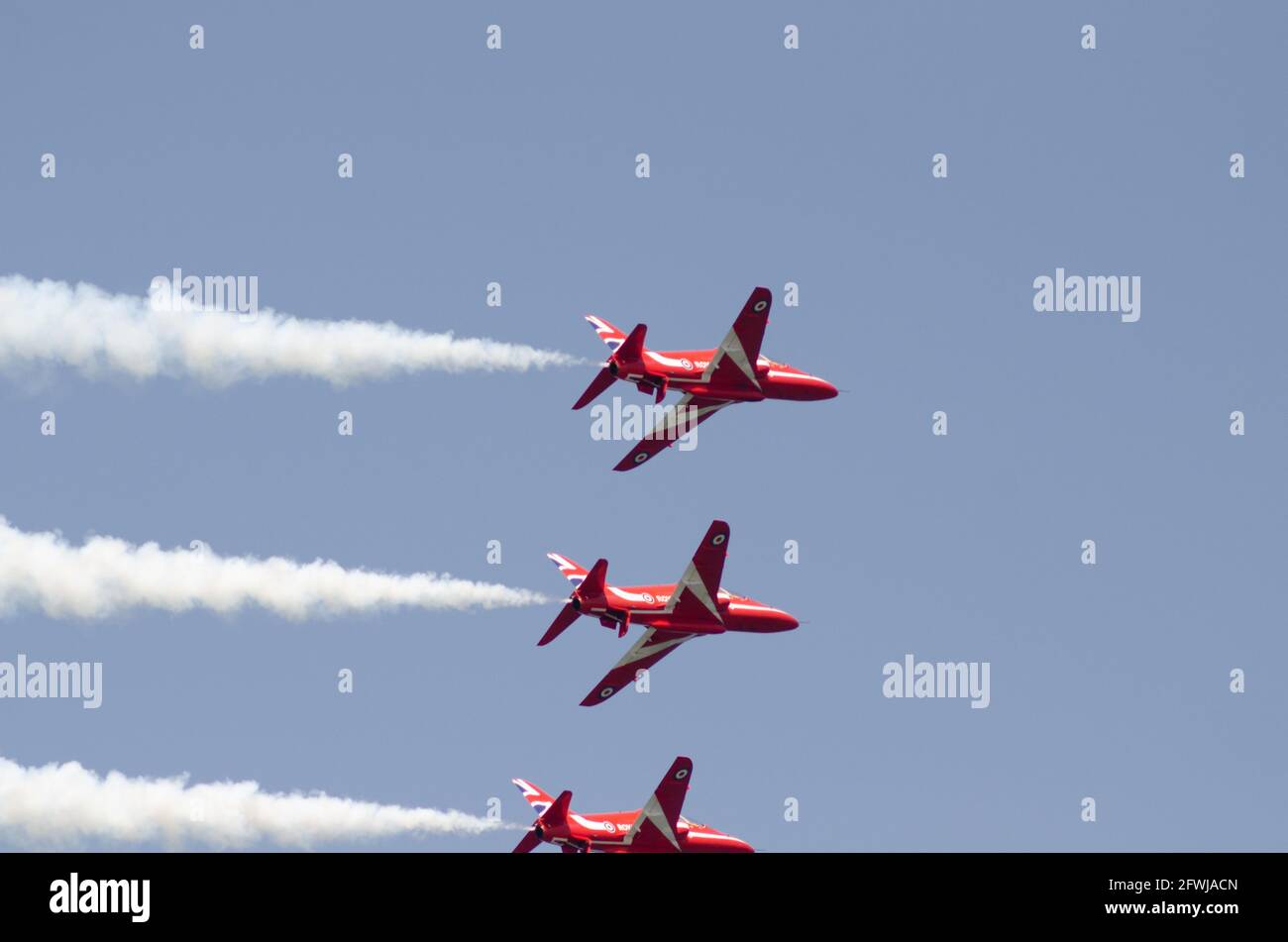 13 May 2021 Oropos Greece: Red Arrows training up the sea Stock Photo ...