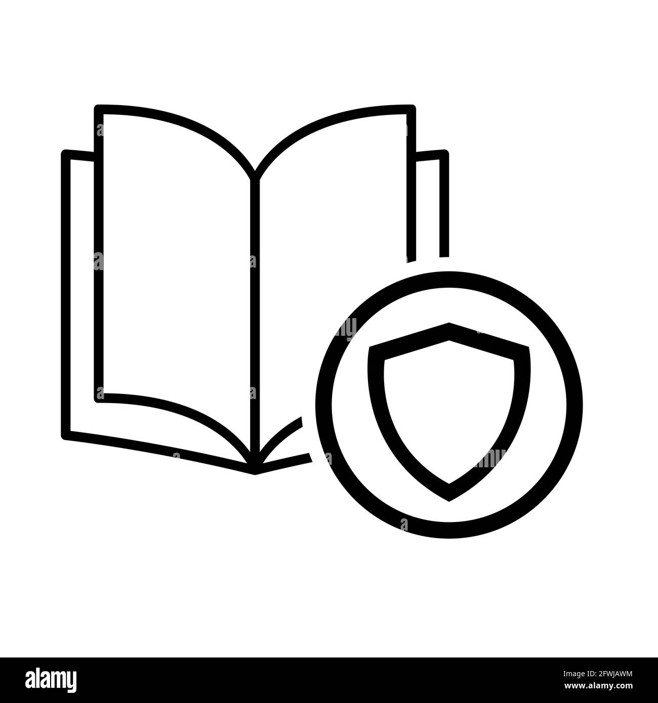Book icon, shield open education textbook, library vector illustration ...