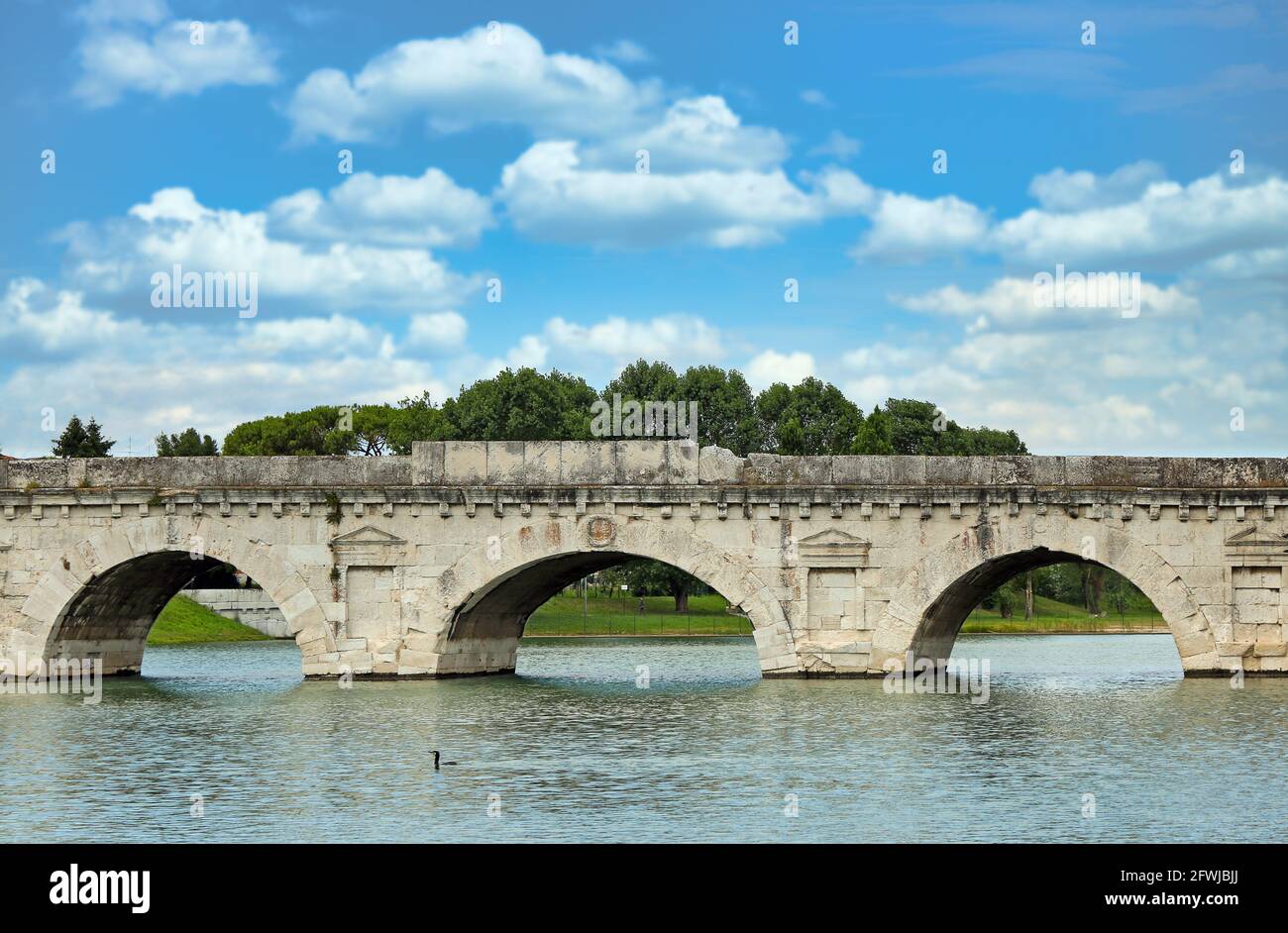 Ancient stone Tiberius bridge in Rimini Italy Stock Photo - Alamy