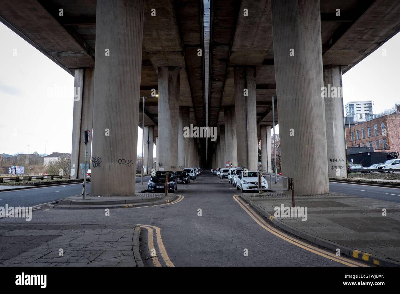 Under M8 motorway overpass, Glasgow Stock Photo - Alamy
