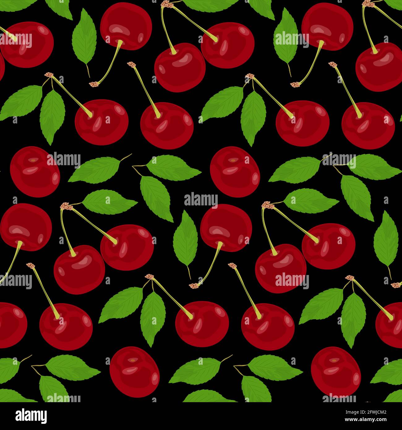 Red ripe cherries are scattered on a black background. Red cherries ...