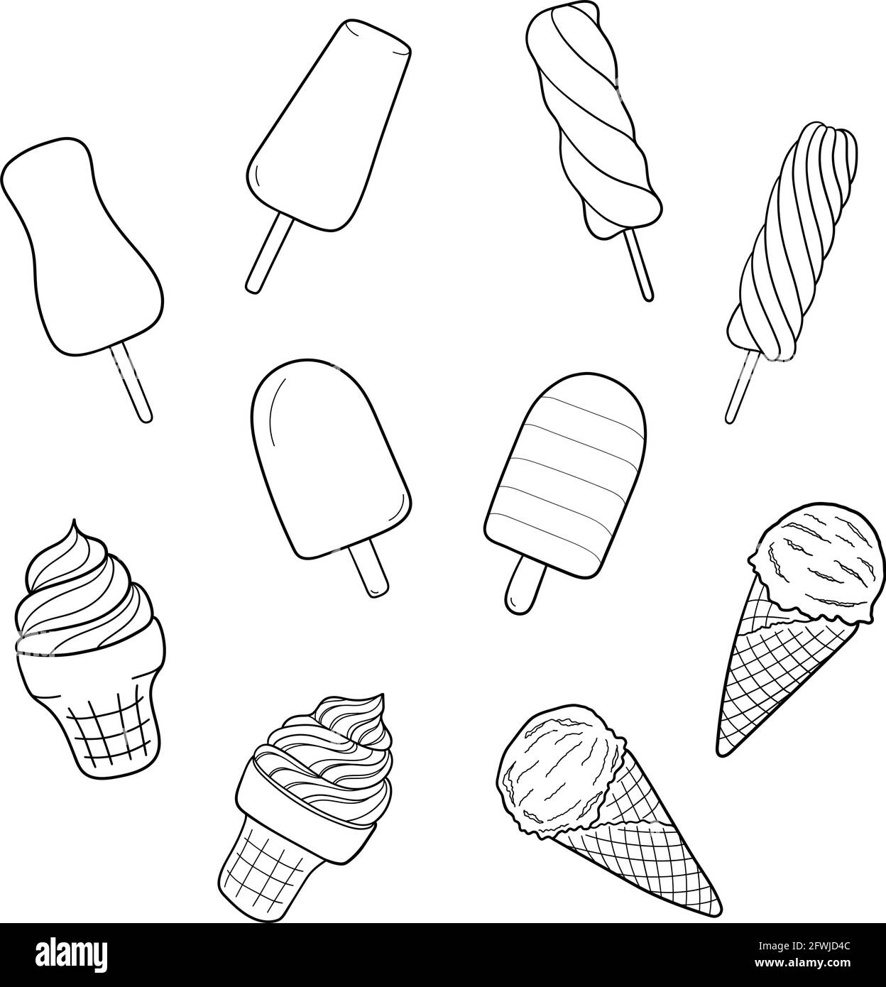 Set of hand-drawn ice-creams. Design sketch element for menu cafe ...