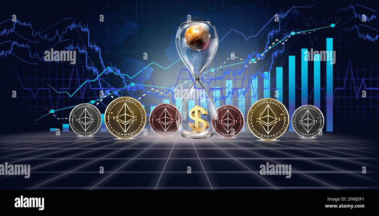 Ethereum cryptocurrency background with charts and graphs. Ethereum ...