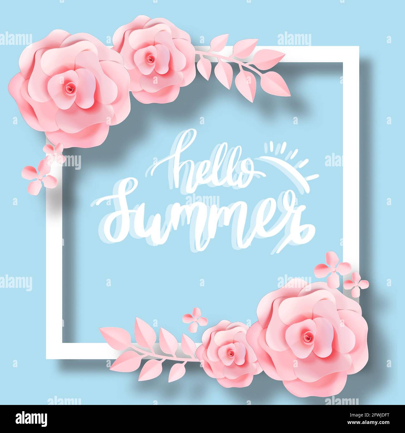 Hello Summer text on pastel blue background. Hello Summer typography ...