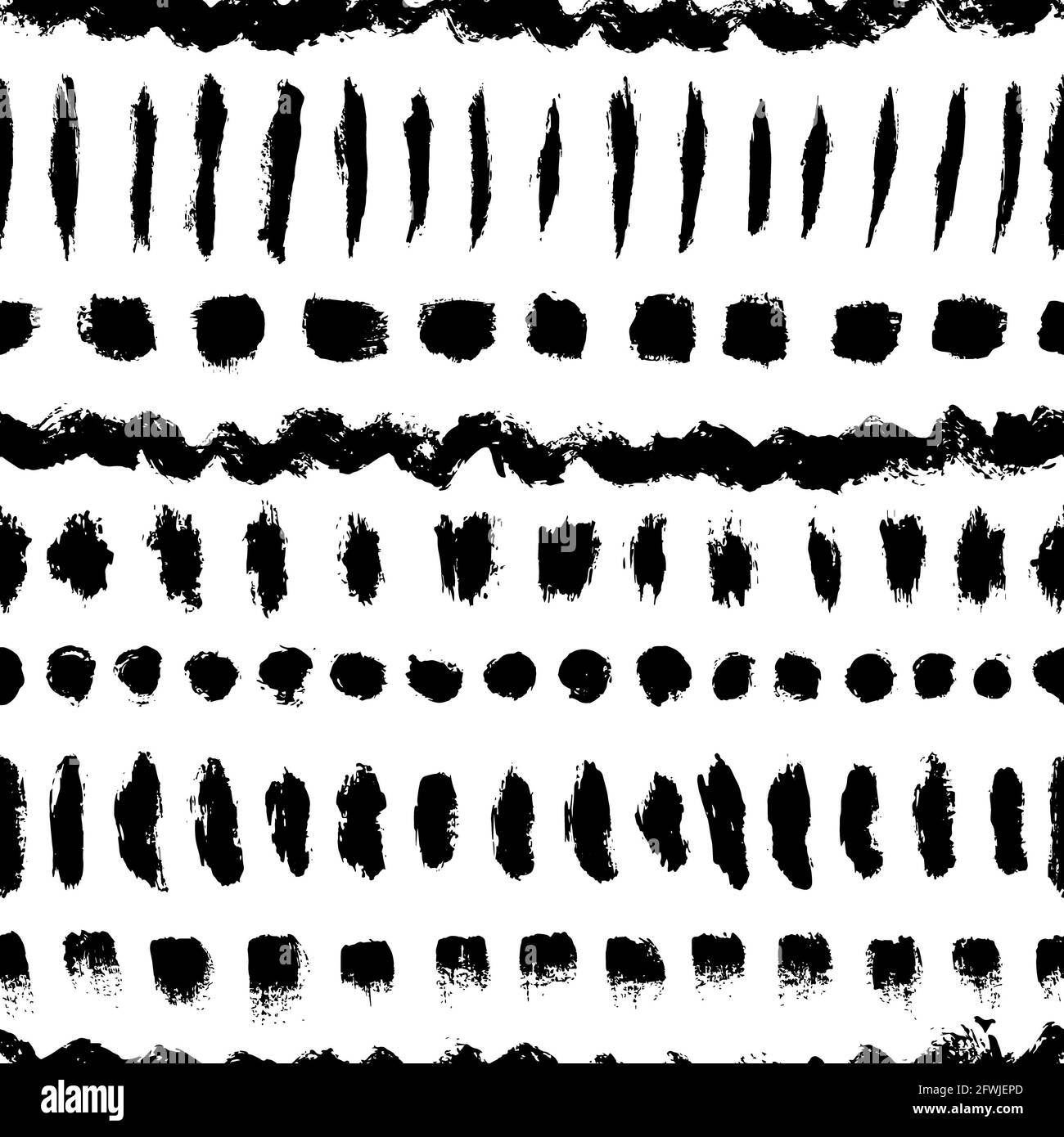 Vector seamless pattern with abstract brush strokes and dots. Hand ...
