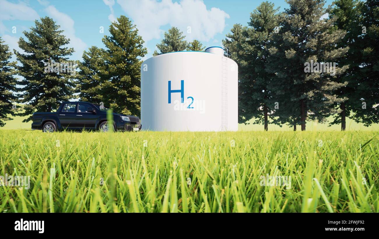 H2 hydrogen fuel tank Energy electricity innovation Ecology concept ...