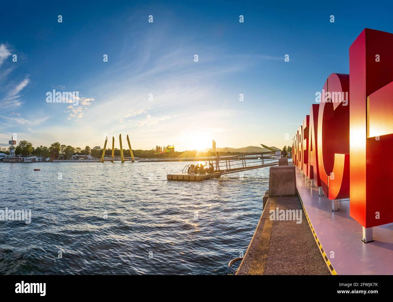 Wien, Vienna: sunset at Copa Beach at river Neue Donau (New Danube ...