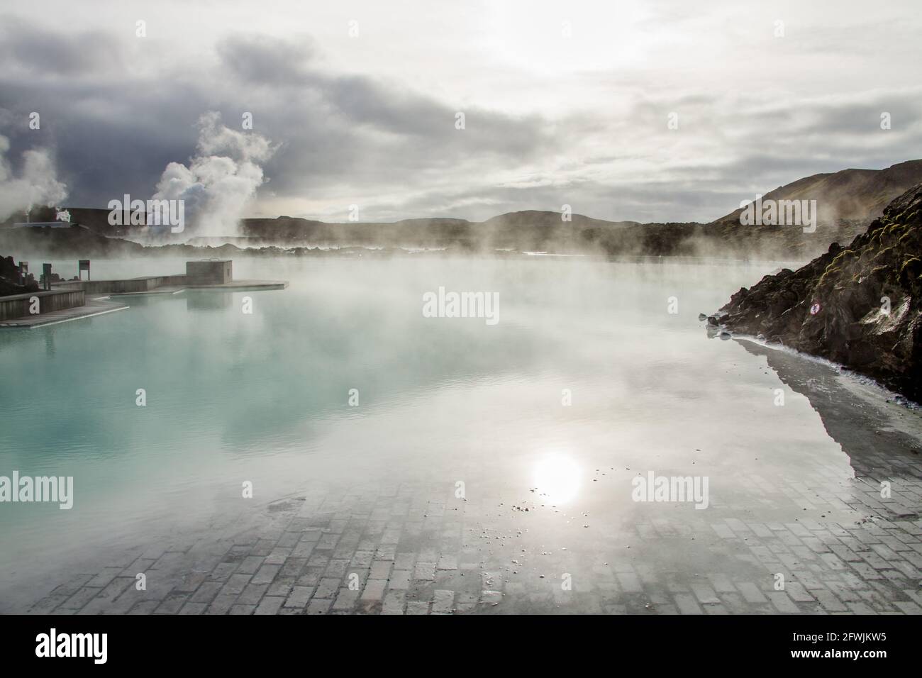 The warm sea water pools and surrounding volcanic lava terrain in the ...