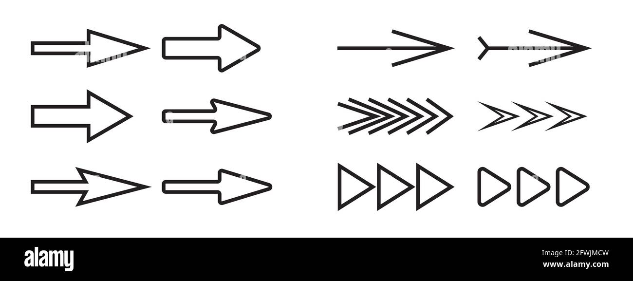 Black and white arrows of different shapes and lengths. Vector ...