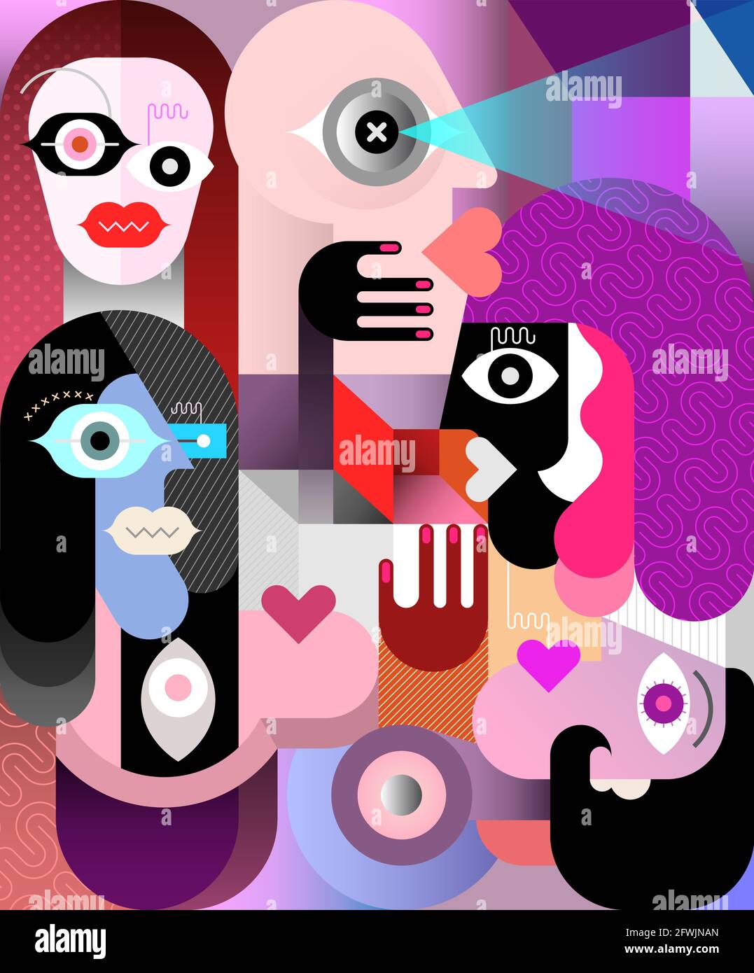 Large Group of People modern cubism art vector illustration. Human ...
