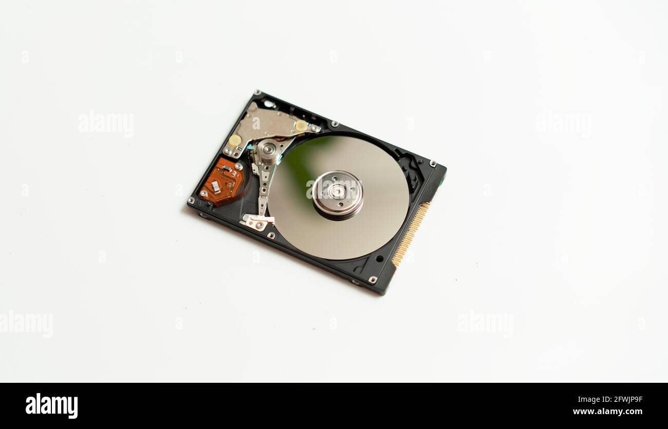 open, disassembled external drive on a white background Stock Photo - Alamy