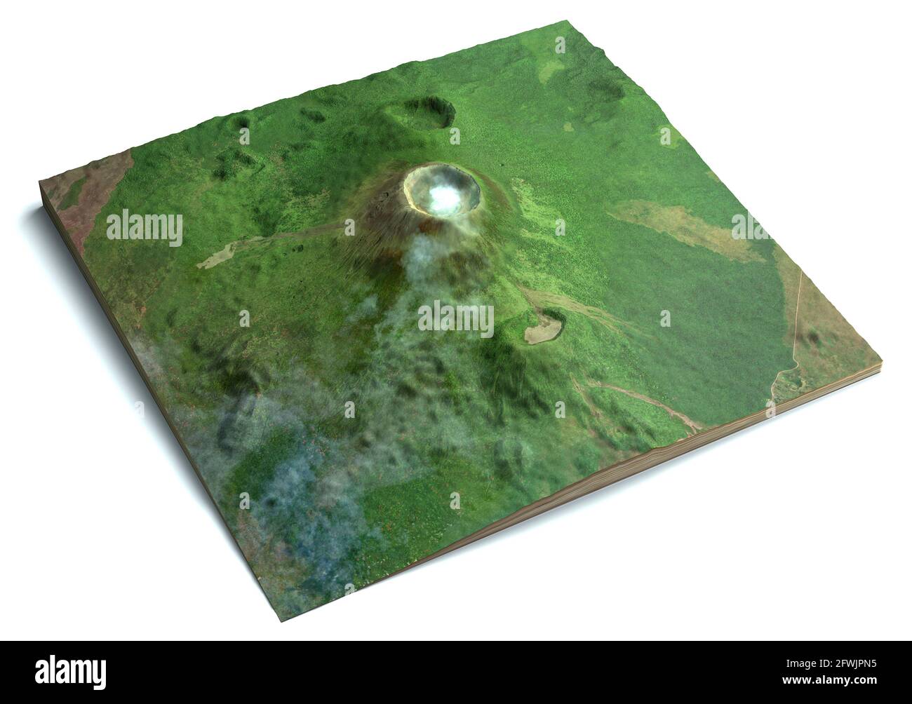 Satellite view of the erupting volcano of Nyiragongo north of the city ...