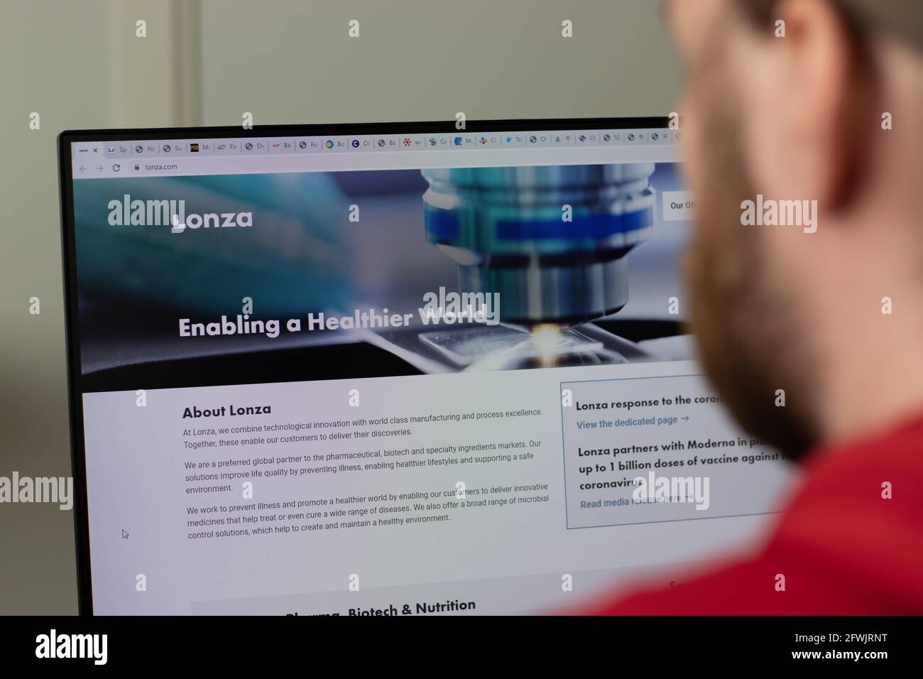 New York, USA - 1 May 2021: Lonza company website with logo on screen ...