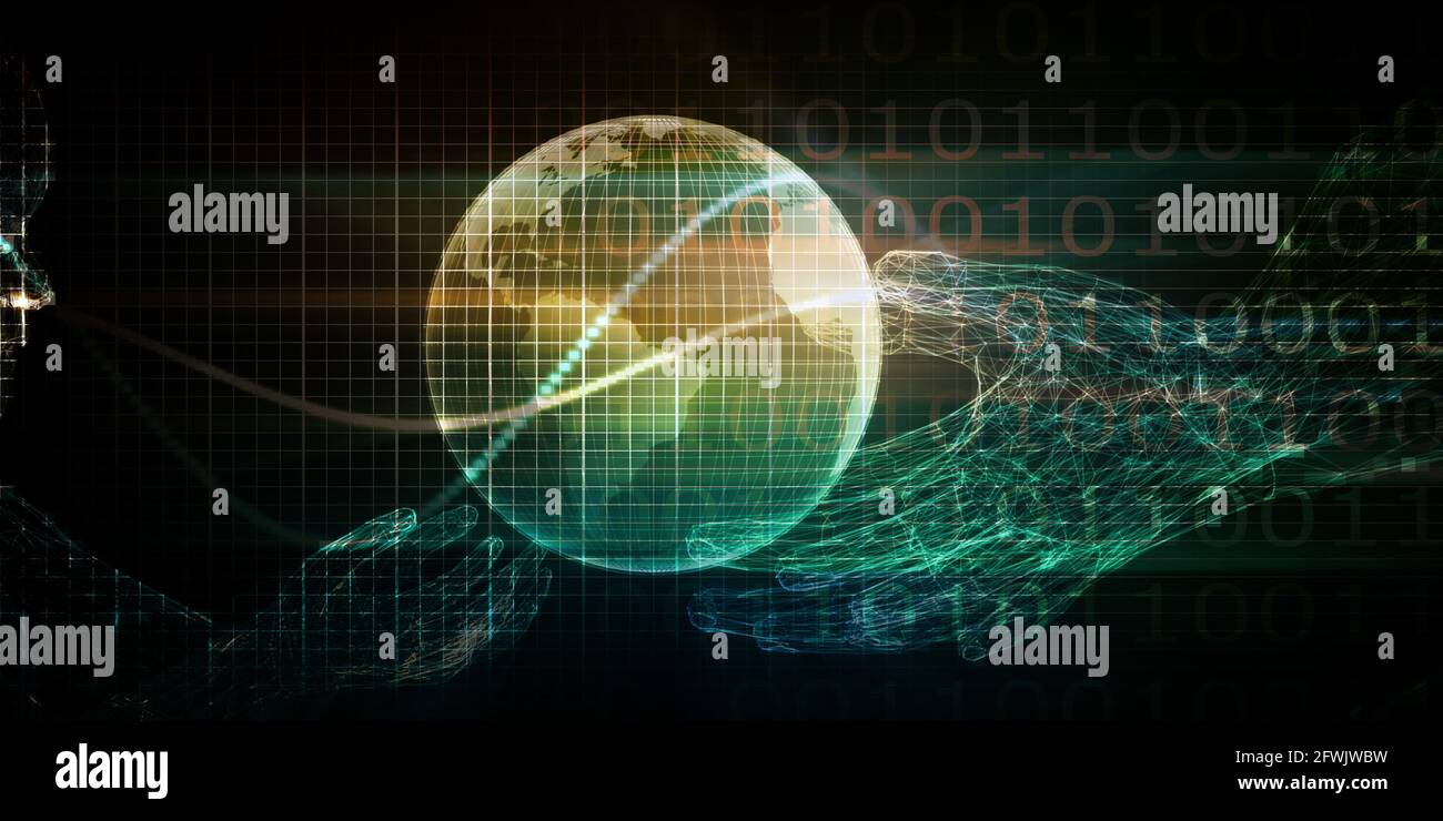 Satellite Technology and World Map Precision Software Stock Photo - Alamy