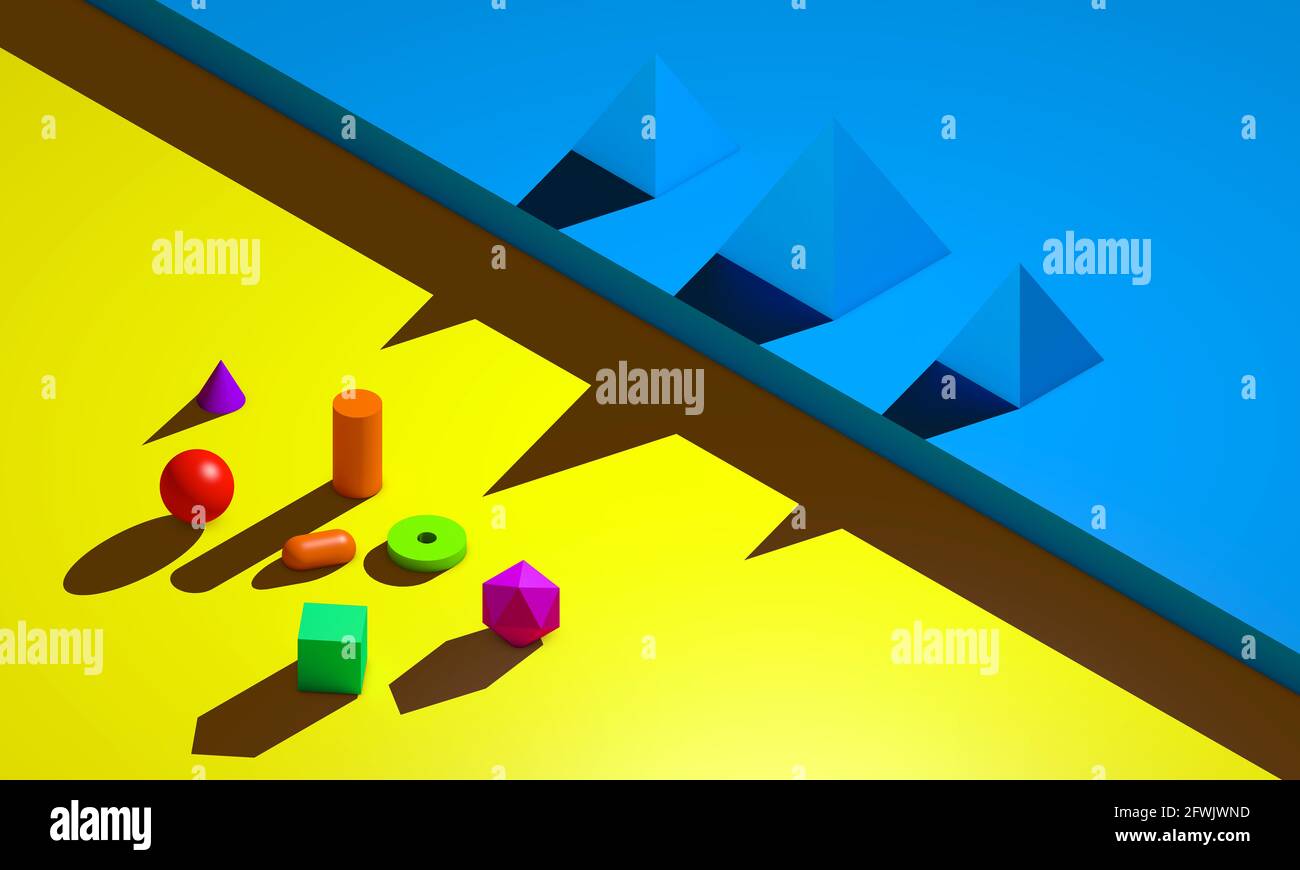 Opposite different geometric shapes representing separation - 3d ...