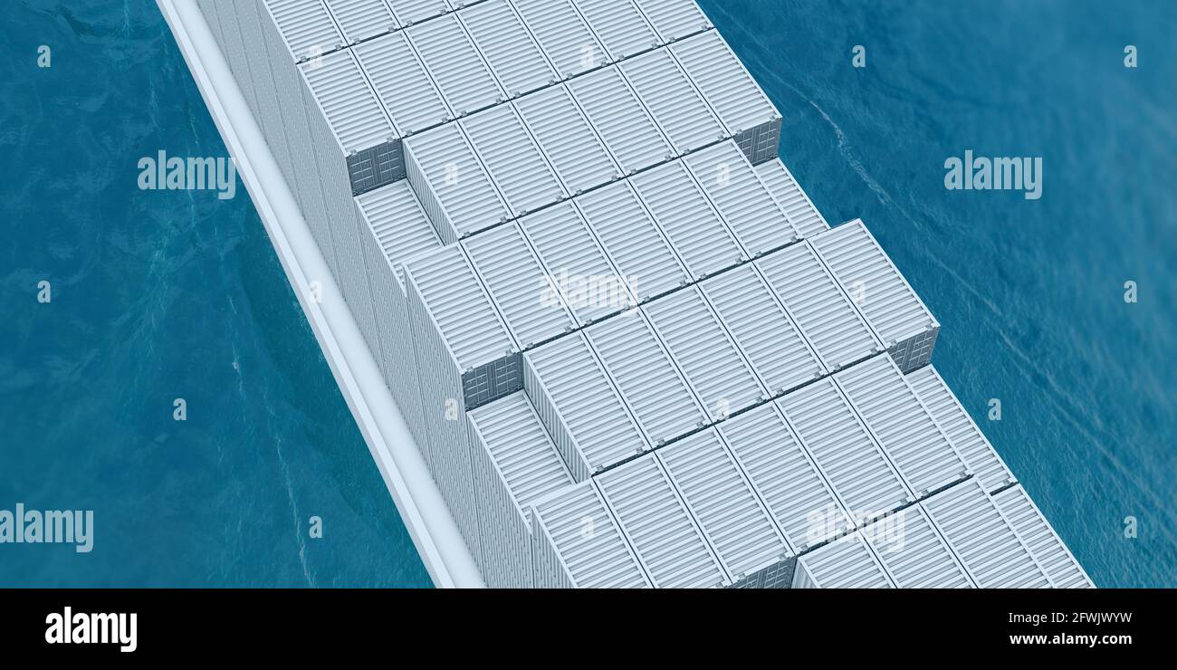 Aerial view of containers on a container ship - 3d illustration Stock ...