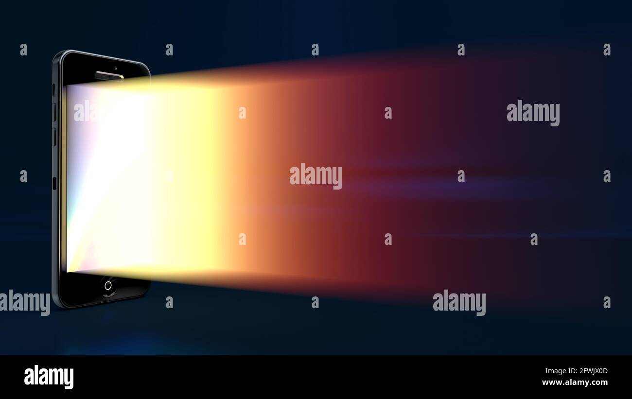 Very bright and intense glow from the display of a smart phone - 3d ...